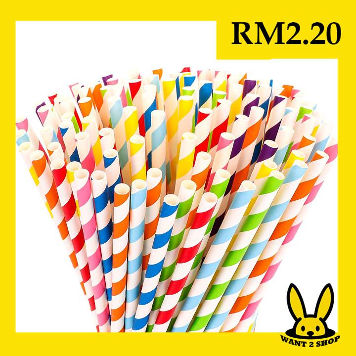 [25pcs] Colourful Paper Straws / Drinking Straw Biodegradable FDA ...