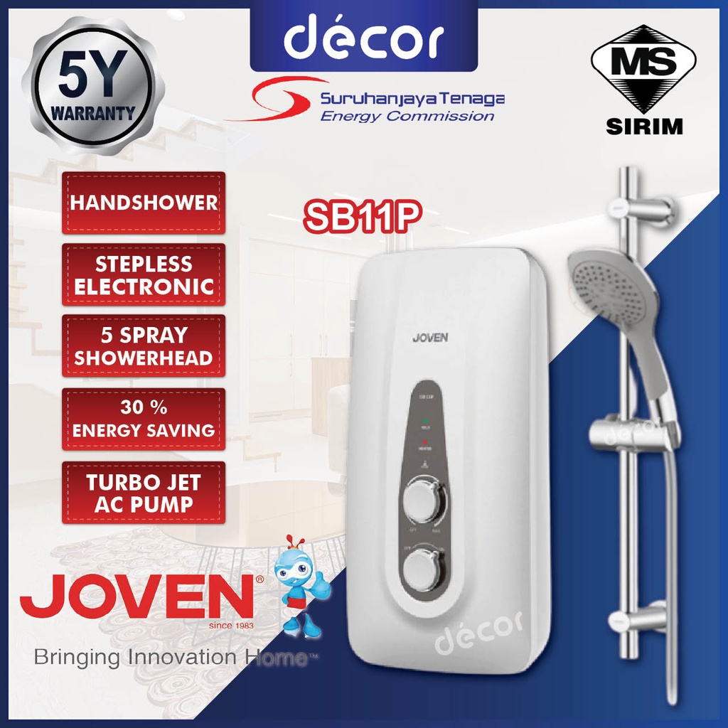 JOVEN Water Heater JOVEN SB11P AC Pump Jet Pump Turbo Pump 5 Way Showerhead Instant Water Heater ...