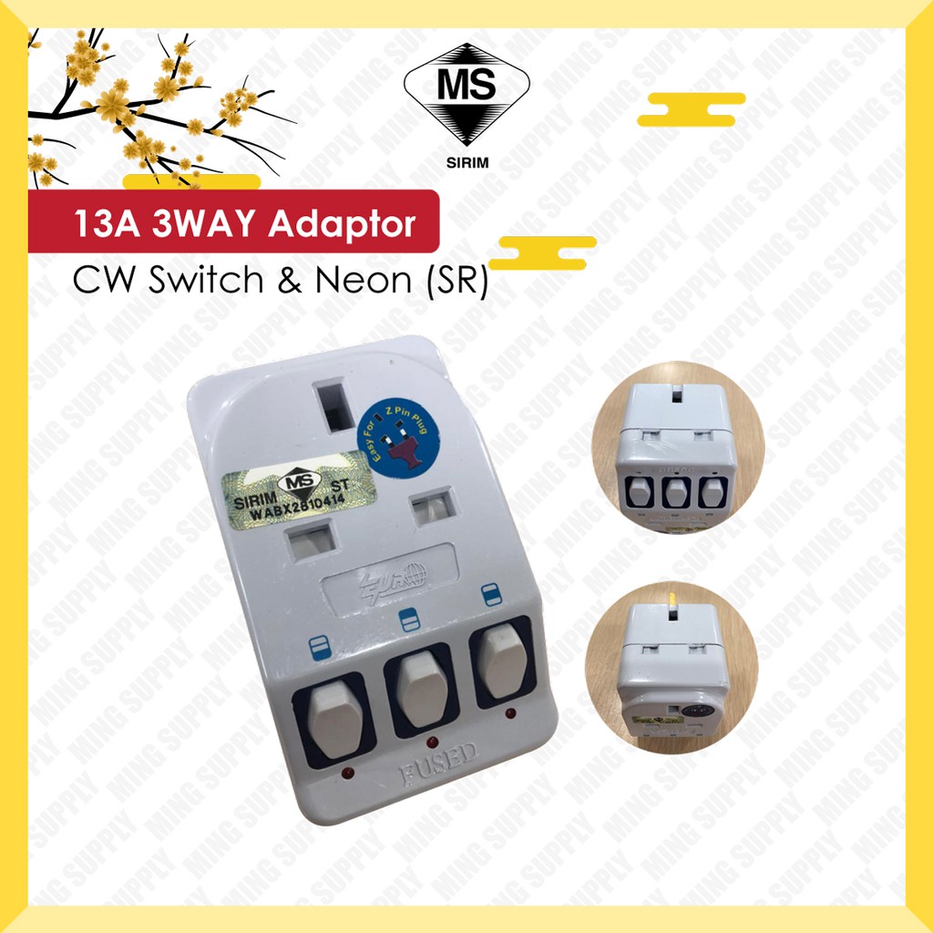 3 Way Adaptor Extension 13a Led Switch Neon Adapter 3 Gang Pin Socket Soket Plug Charger
