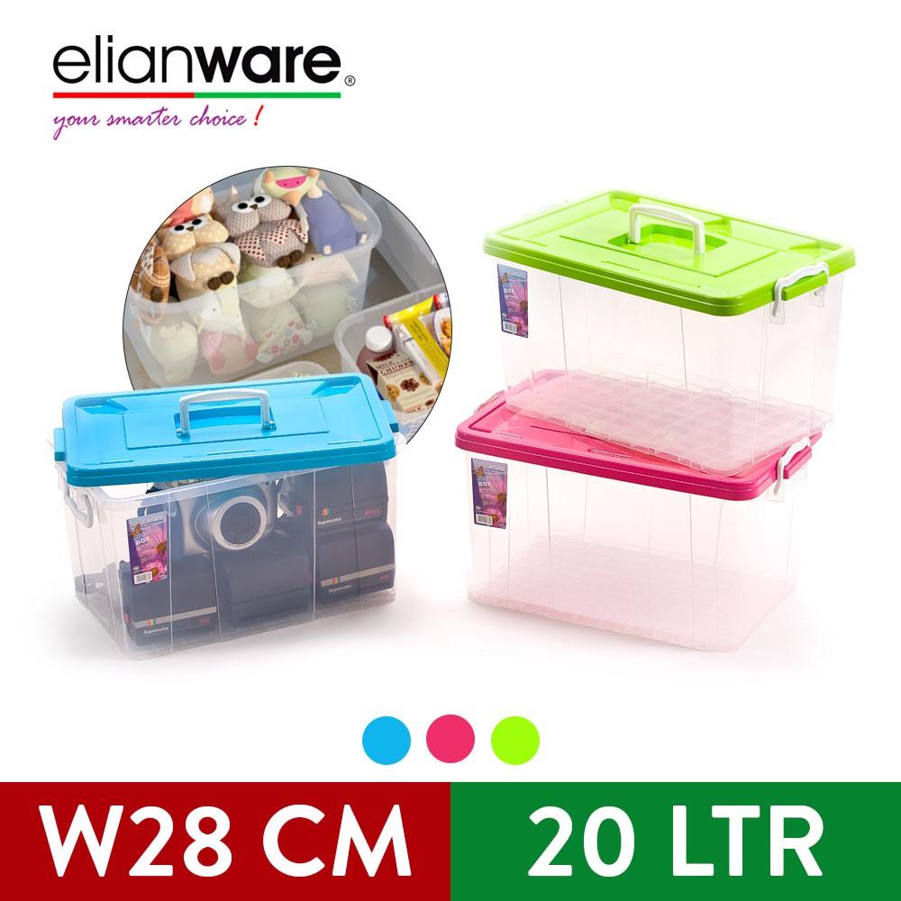 Elianware 20Ltr Multipurpose Transparent Storage Box Organizer with ...