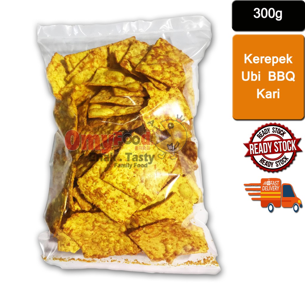 300g Kerepek Opak Ubi BBQ Kari Besar Segi Empat, BBQ Curry Big Cassava ...