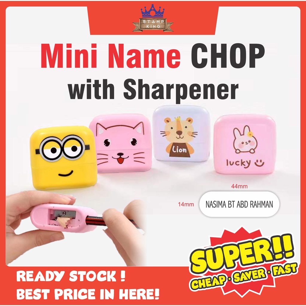 Mini Name Chop with Sharpener Rubber Stamp chop Pre ink Keychain Cop ...