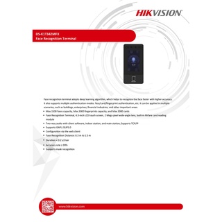 HIKVISION DS-K1T342MFX / DS-K1T342MX VALUE SERIES FACE RECOGNITION ...