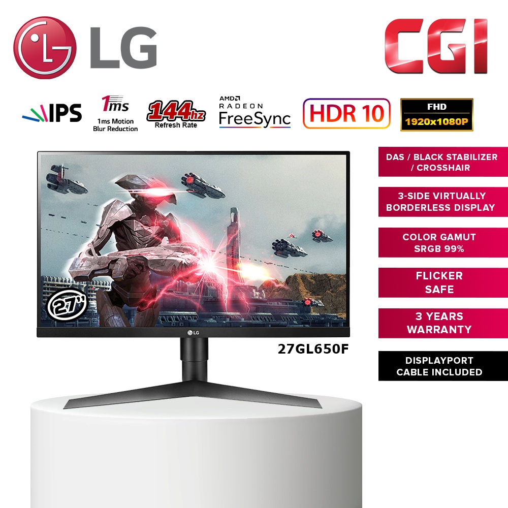 LG 27" 27GL650F UltraGear 144Hz 1ms HDR10 IPS FreeSync Gaming Monitor ...