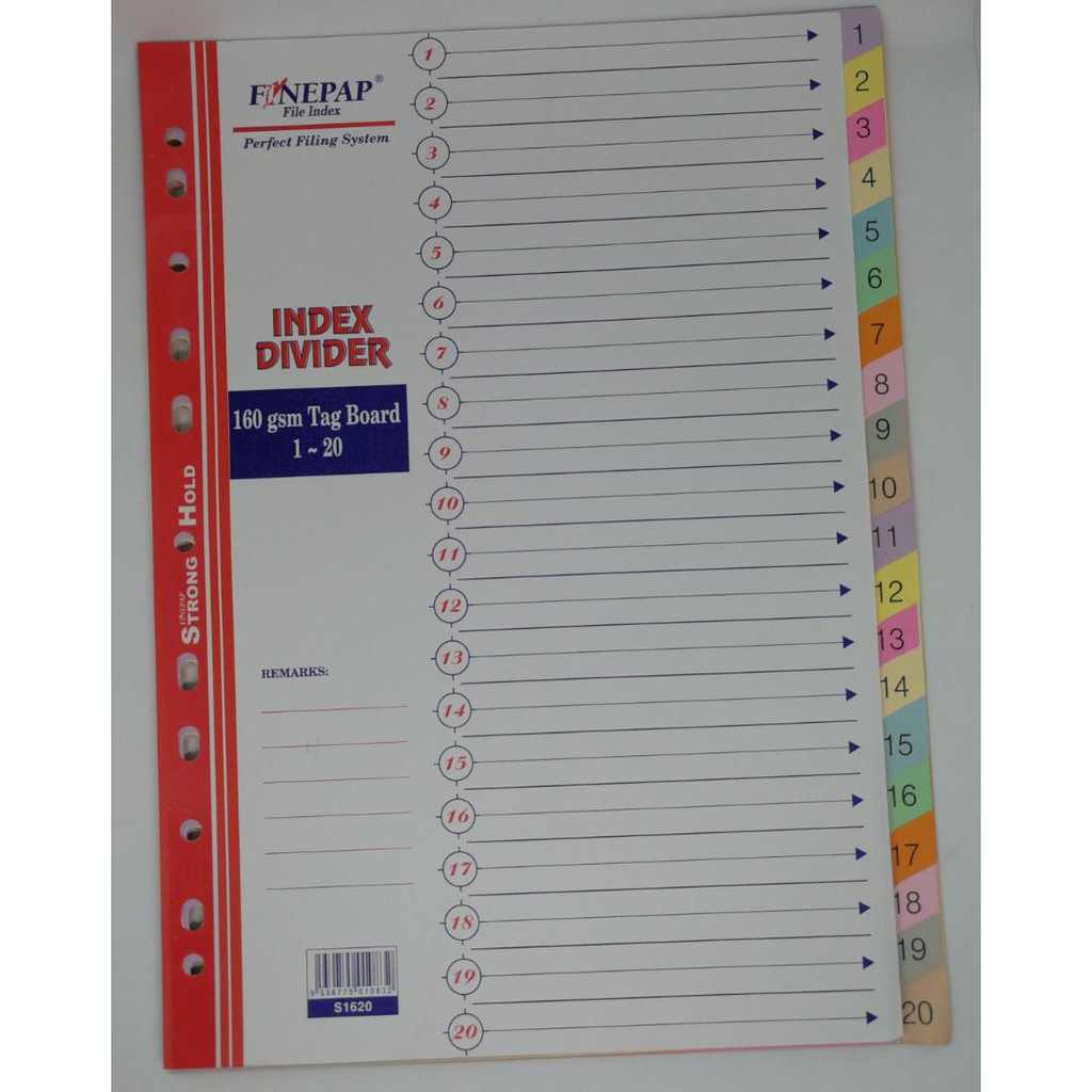 FINEPAP 1 TO 20 PAPER COLOUR INDEX DIVIDER | Shopee Malaysia