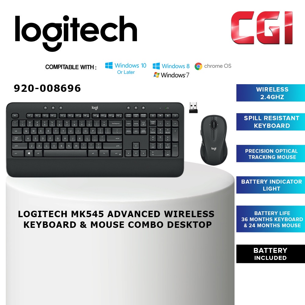 Logitech MK545 Advanced Wireless Keyboard & Mouse Combo Desktop (920 ...