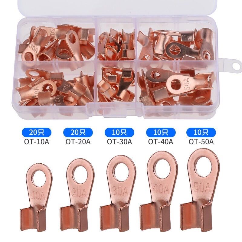 70Pcs 10A-50A OT Cable Electrical Wire Terminal Copper Lugs Open Crimp ...