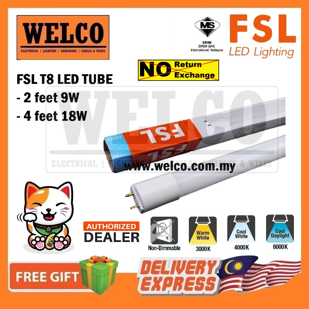 FSL T8 LED GLASS TUBE 9W 2feet & 18W 4feet [10pcs/15pcs/25pcs] 100% ORIGINAL, AUTHORIZED DEALER ...