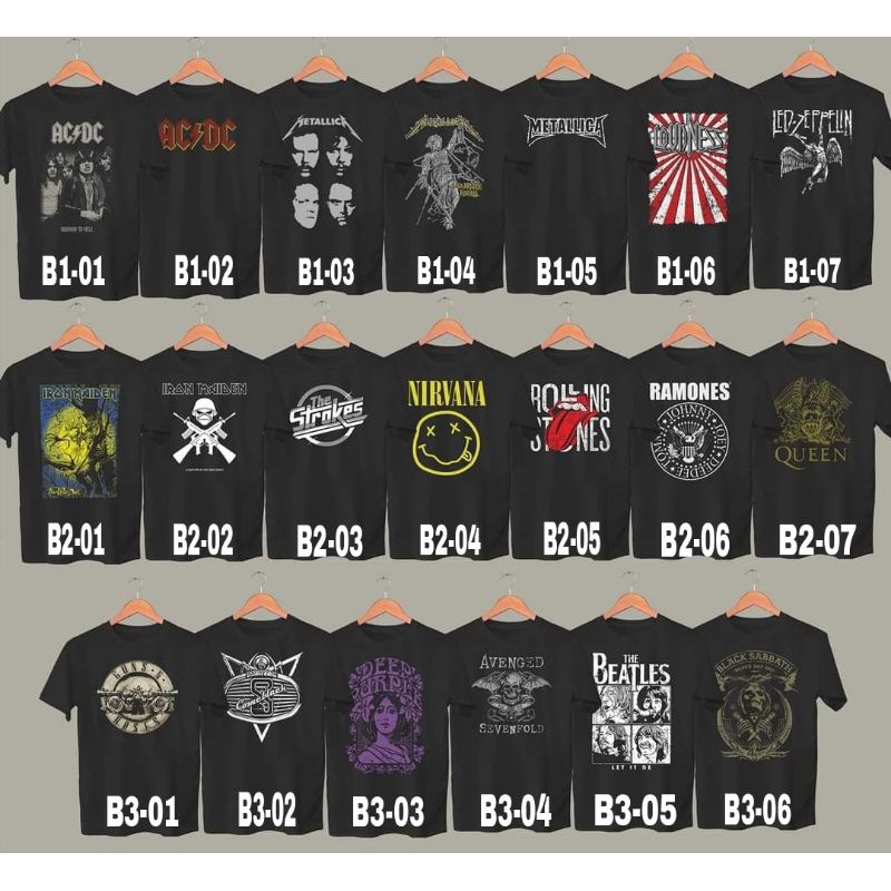 ALL ROCK BAND DESIGN BLACK TSHIRT / TEE HITAM FULL COTTON UNISEX TOR ...