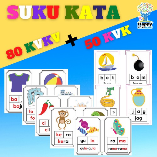Membaca dan mengenal bahasa melayu - 80 suku kata kvkv + 50 suku kata kvk - tadika/pra-tadika ...