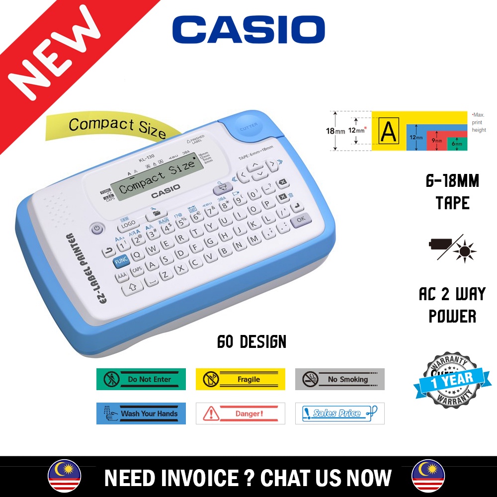 Original Casio EZ-Label Printer KL-130 - 1'Set (1 YEAR WARRANTY) Label Print Tape Free | Shopee ...