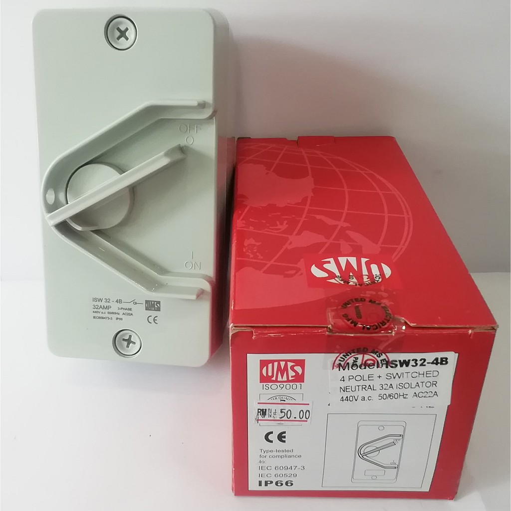 UMS 4 pole 32A isolator 440V 50/60Hz sirim approved model AC22A ...