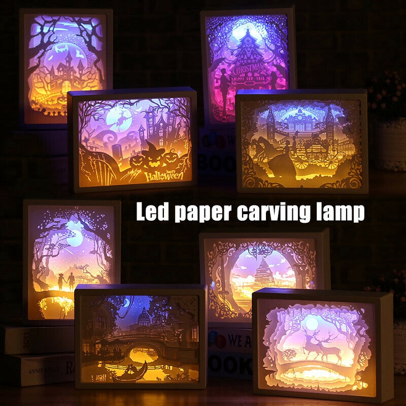 Light 3D Paper Cut Lighting Box Night Lamp Pattern Painting LED Table ...