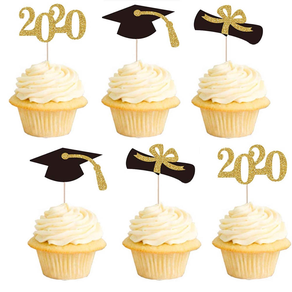 48pcs 2020 Graduation Theme Cake Toppers Glitter Paper Picks ...