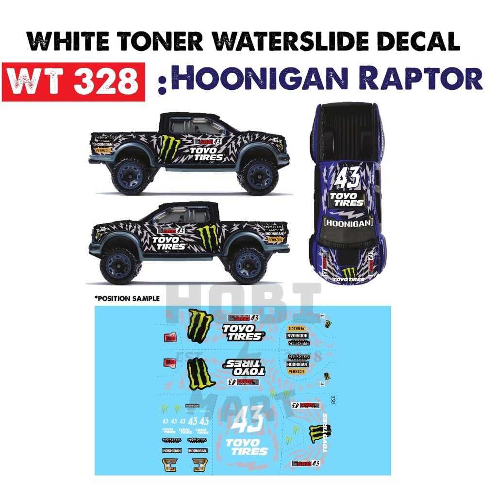 Hoonigan Raptor Decals Hotwheels Tomica 1:64 diecast custom white toner ...