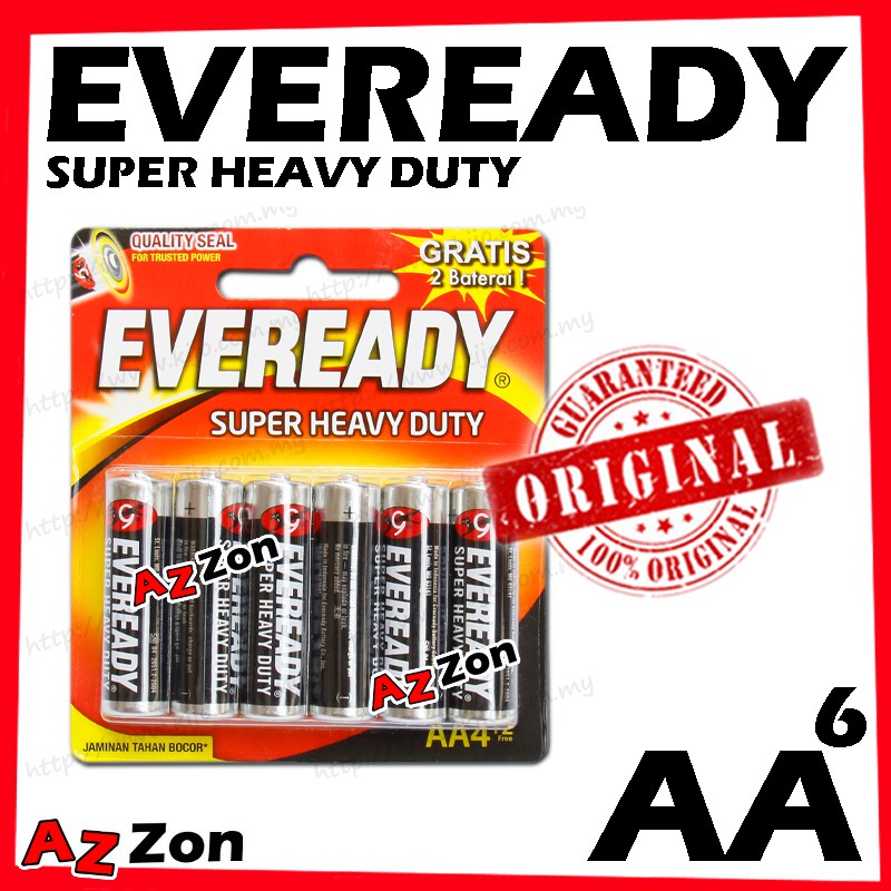 Eveready Battery AA Super Heavy Duty Black 1215 BP4+2 100% Original ...