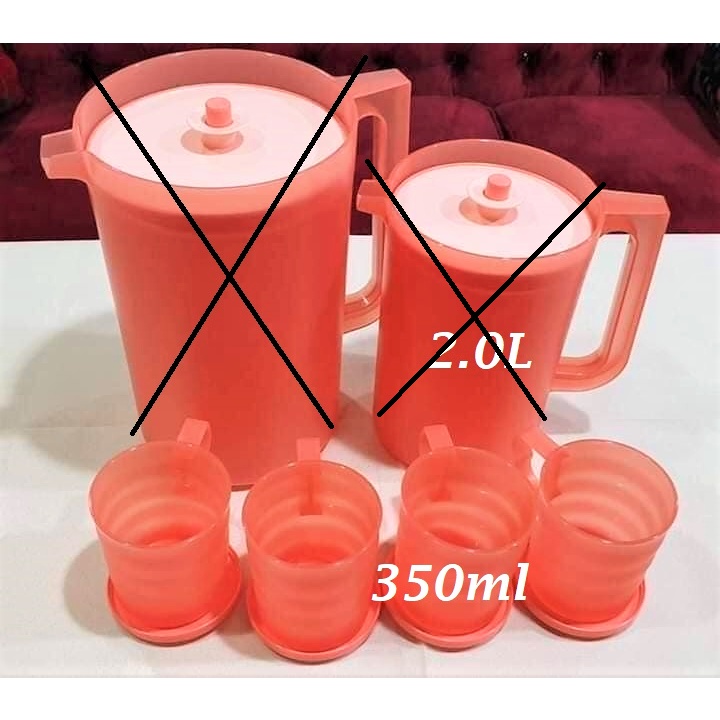 *Mugs & seal*TUPPERWARE Coral Peach Blooms Open House Pitcher 2L/Mug ...