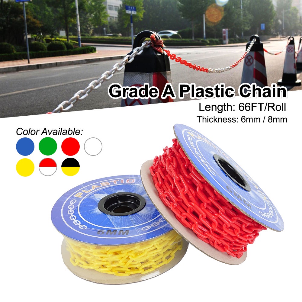 PVC 6mm/8mm 66ft Plastic Chain Red/White/Yellow/Green/Blue/BlackYellow ...