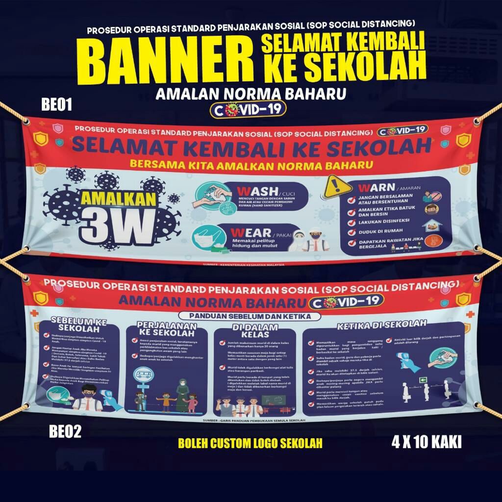 BANNER SOP COVID 19 SEKOLAH SAIZ 10X4 KAKI & 5X3 KAKI | Shopee Malaysia