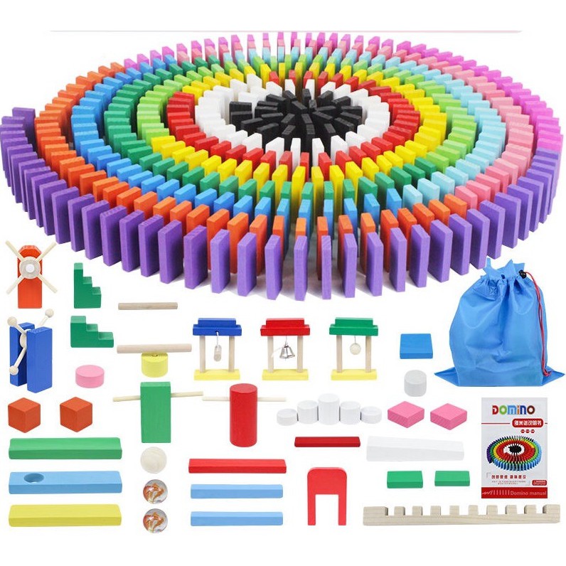 120/240/360/720 Pcs Colorful Wooden Dominos Blocks Set, Kids ...