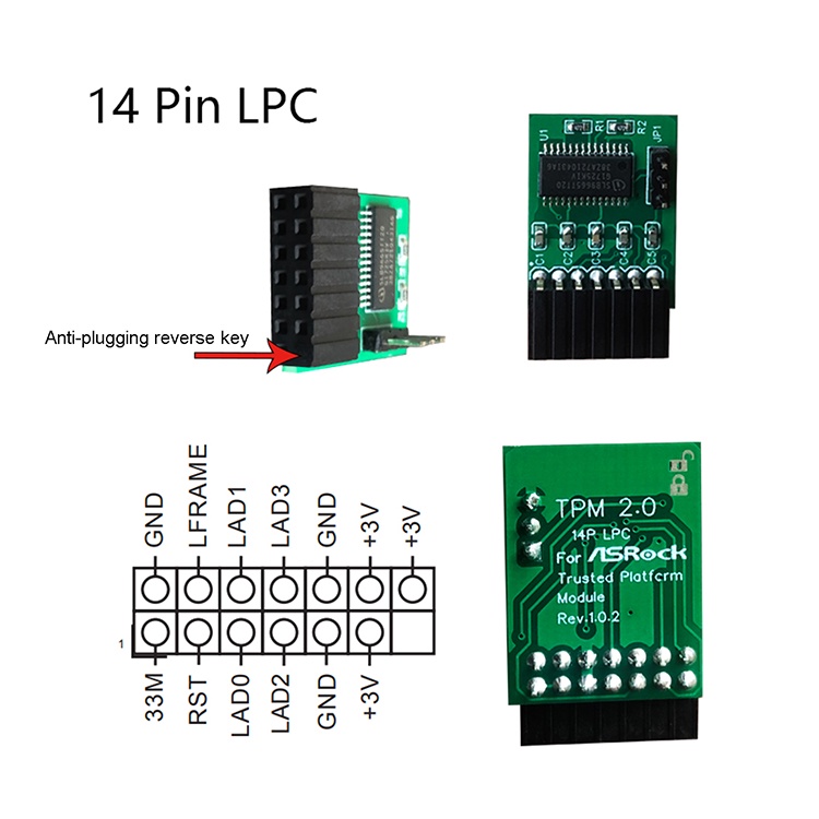 Professional TPM2.0 Security Module SPI 14 Pin LPC 14/18/20 Pin Motherboards Card for Asrock ...