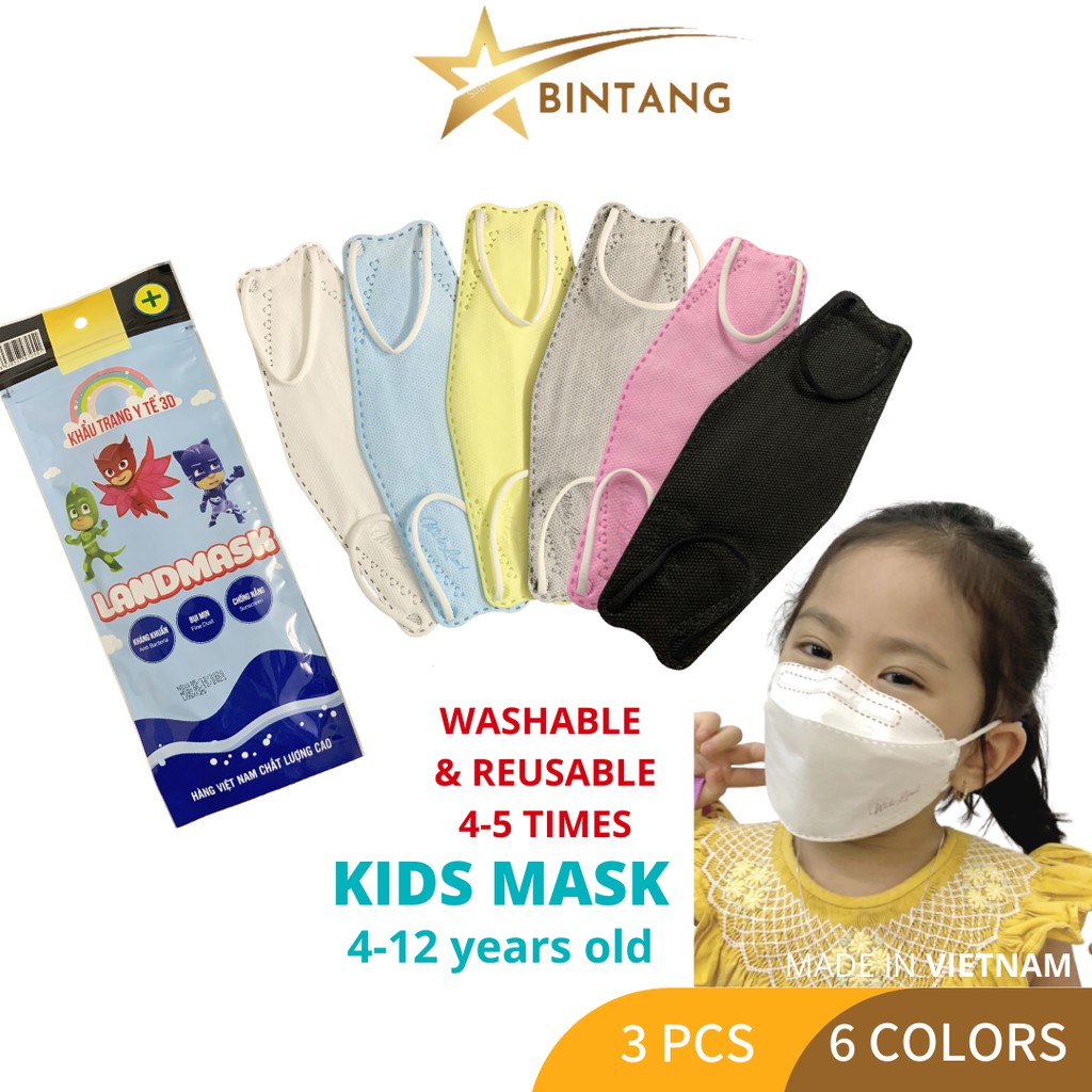 LANDMASK KID 4 Ply 3D [4-12 Years old] KF94 Mask Face mask Kids Gray ...