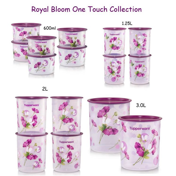 Tupperware Royale Bloom One Touch Canister 1.25L/2L/ 3L/ Topper Junior 600ml(ready stock ...