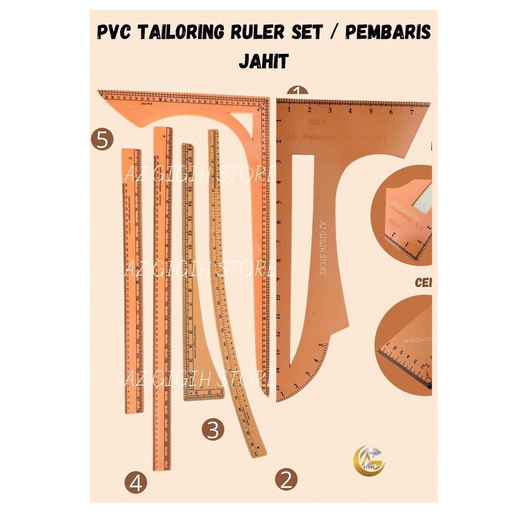 6PCS Pembaris Jahitan tailor / Pembaris Jahitan/ Tailoring Ruler/ Ruler ...