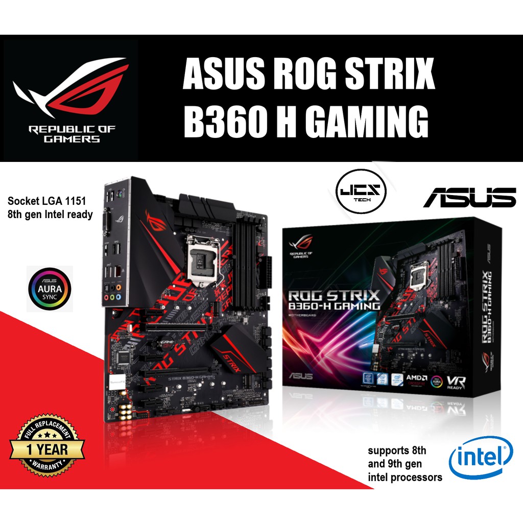 Asus B360 LGA1151 Intel Motherboard ATX ROG Strix B360H Gaming for ...