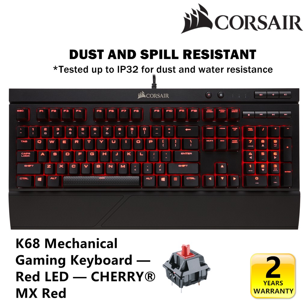 Corsair K68 Mechanical Gaming Keyboard Red LED CHERRY MX Red ( CH-9102020-NA ) | Shopee Malaysia