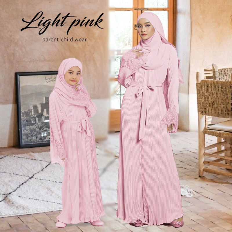 Abaya Jubah Lace Pleated Sedondon Ibu anak Jubah Jubah Dress Jubah Baru ...