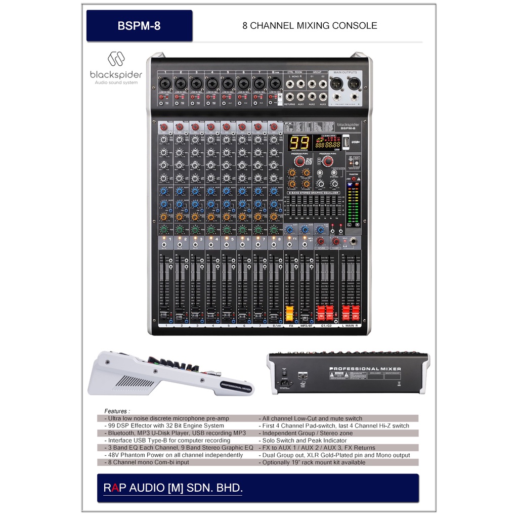 BLACK SPIDER BSPM-8 8CH MIXER | Shopee Malaysia