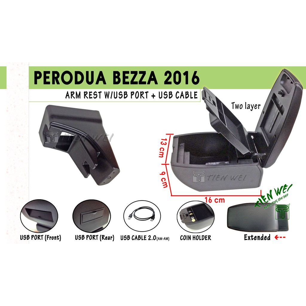 Double Layer PVC Arm Rest (Console Box) For Perodua Bezza 2016 | Shopee ...