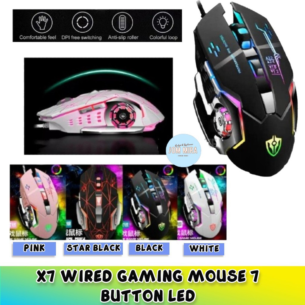 ~Ship From KL~ X7 Wired Gaming Mouse 7 Button LED 3200 DPI USB Computer ...