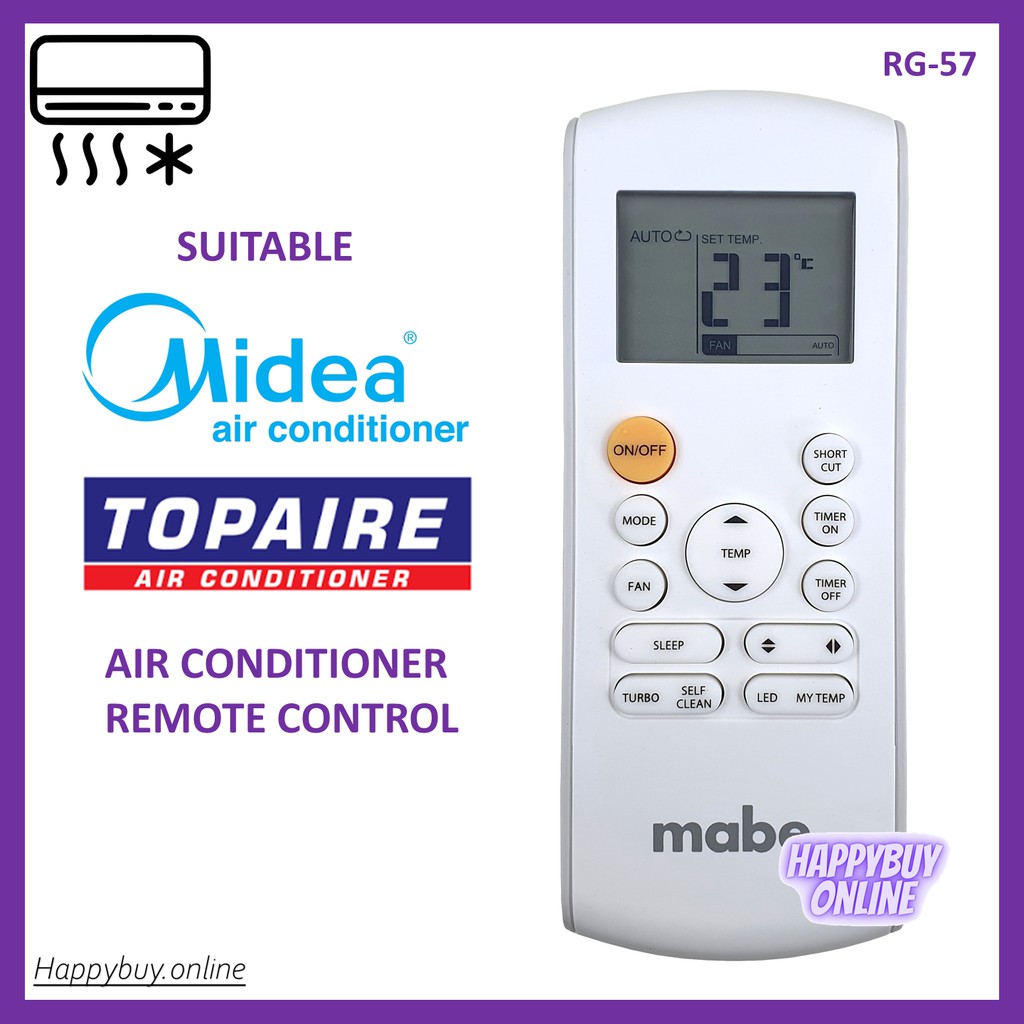 Midea/ Topaire Air Cond Aircond Air Conditioner Remote Control RG-57 ...