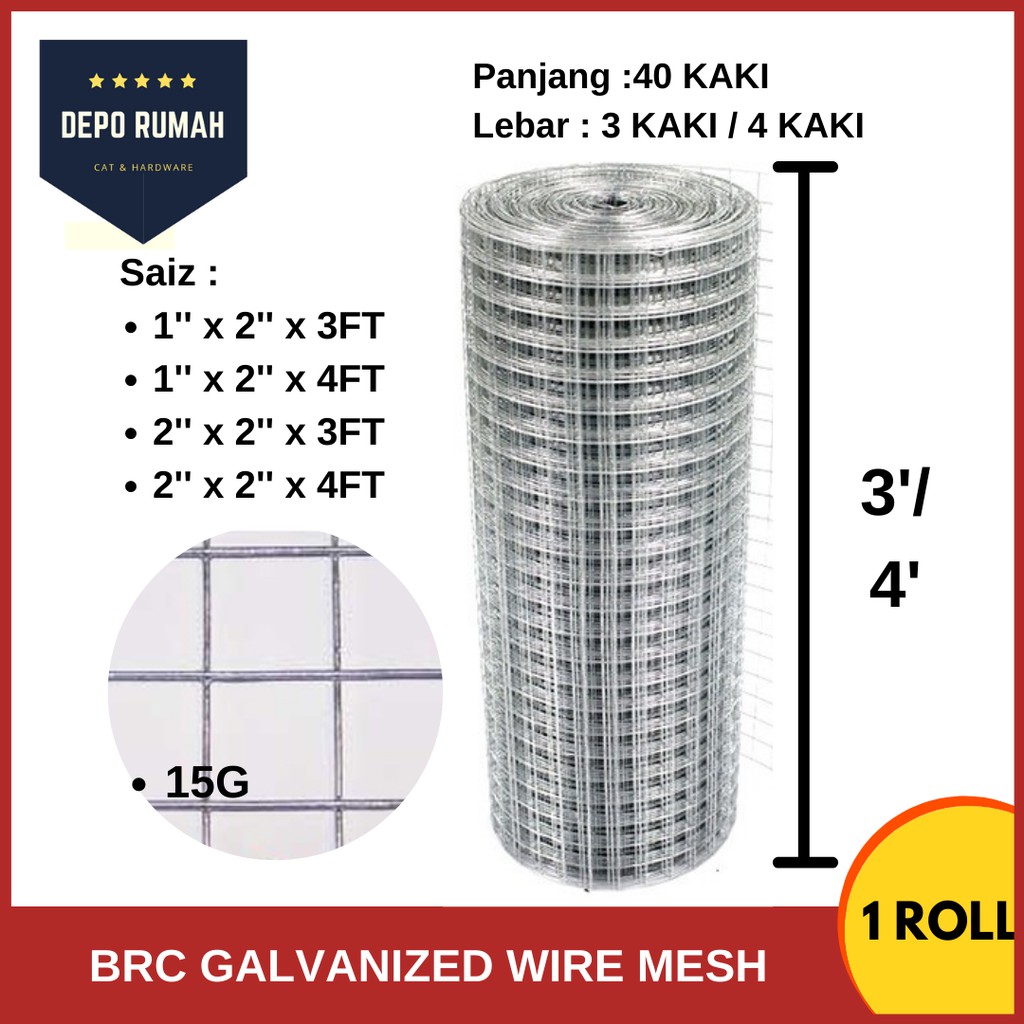 [40 KAKI] x 15G BRC Galvanized Welding Wire Mesh Net Netting / Dawai ...