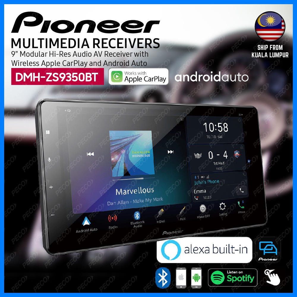 Pioneer DMH-ZS9350BT 9" Modular Hi-Res Audio AV Receiver with Android Auto And Wireless Apple ...