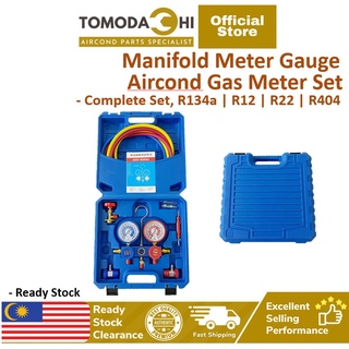 TOMODACHI Manifold Gauge Aircond Gas Meter Air Cond Meter Gauge Hose Set r134a r404 r22 r12 ...