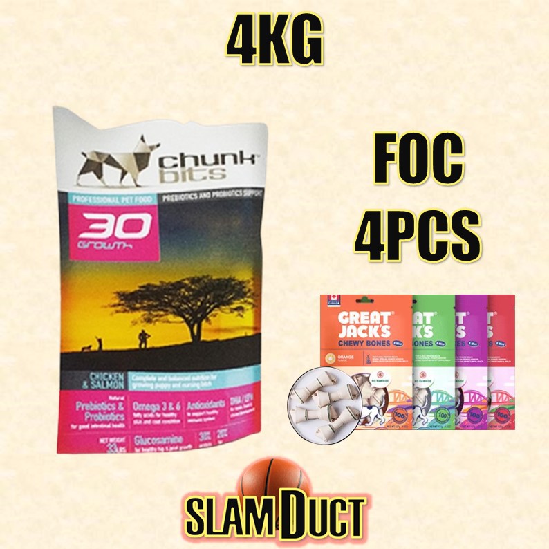 ( Chunkbits ) Chunk Bits 30 Growth Dog Food 4KG FREE Great Jacks Snacks ...