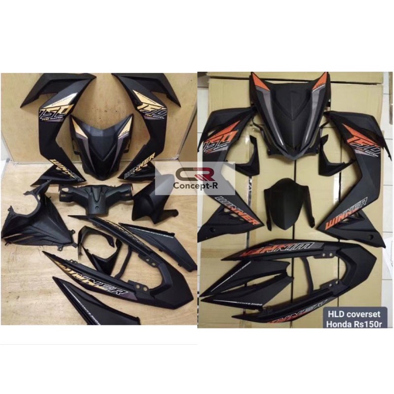 HLD Cover Set RS150 V1/V2 Winner Matt Black Gold/Orange Honda RS150 Cover Set Winner 150 ...