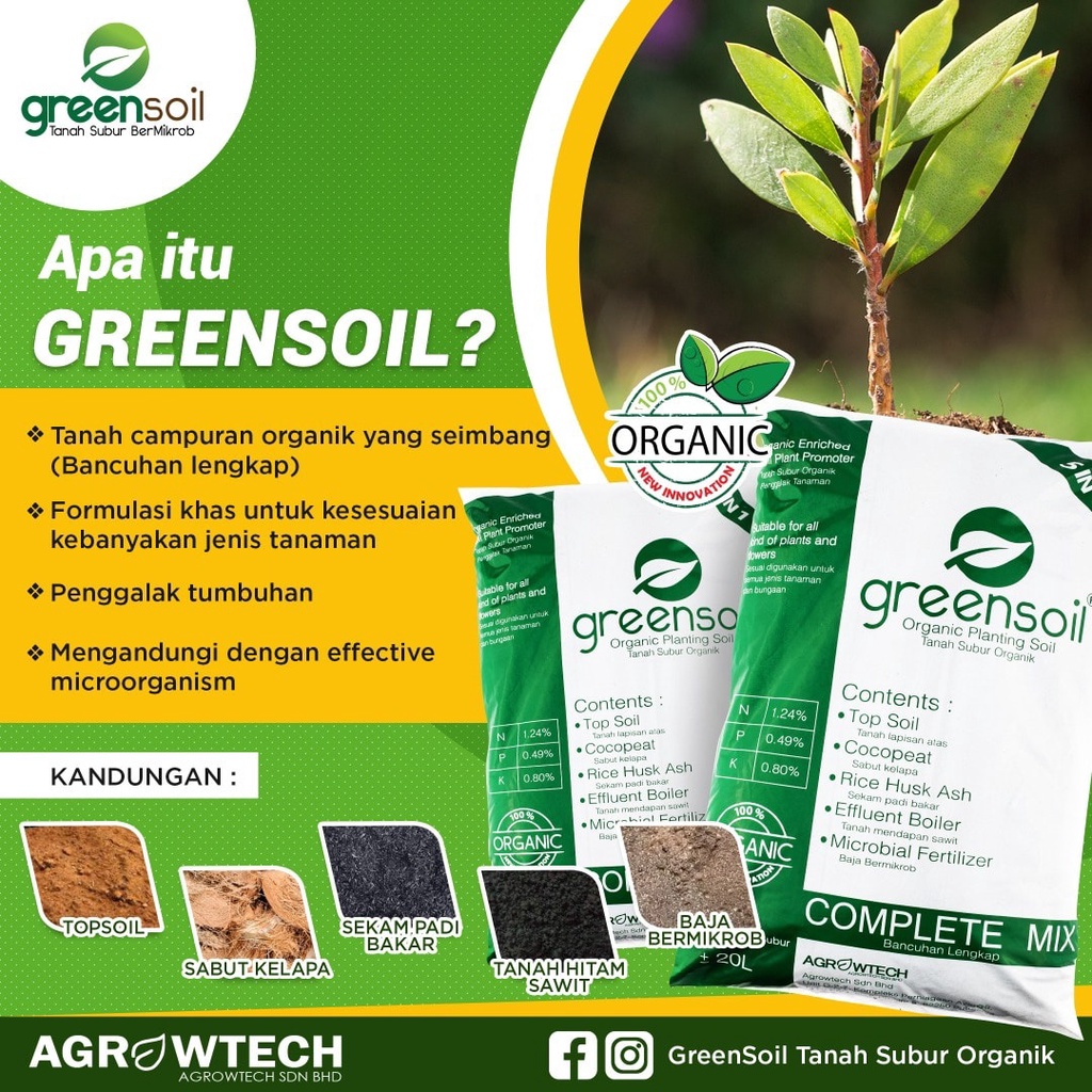 (10kg/ 20L)Tanah baja/ fertilized soil organik greensoil | Shopee Malaysia