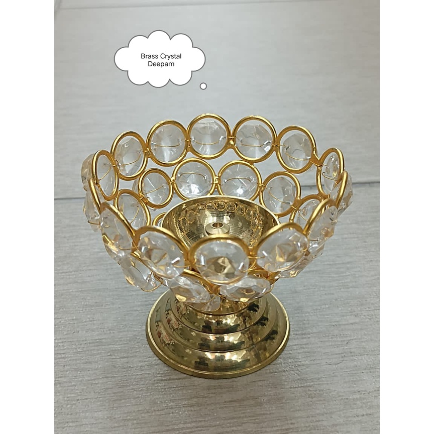 Brass Crystal Diya Round Shape Deep Akhand Jyoti Oil Lamp for Home ...
