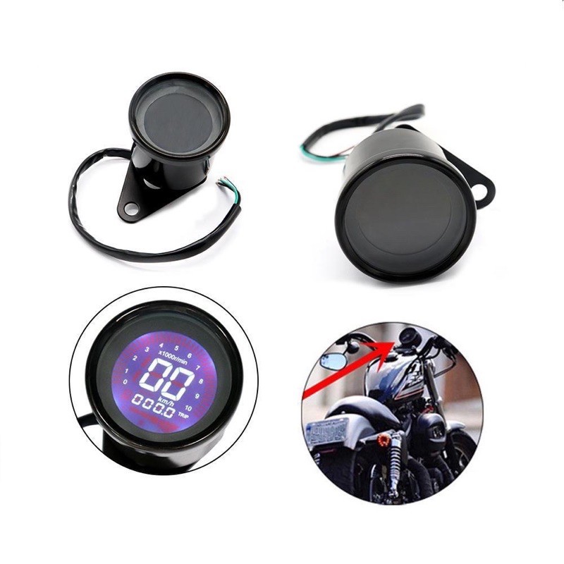 DIGITAL METER LED LCD Speedometer Meter Universal Fit Semua Motor RPM ...
