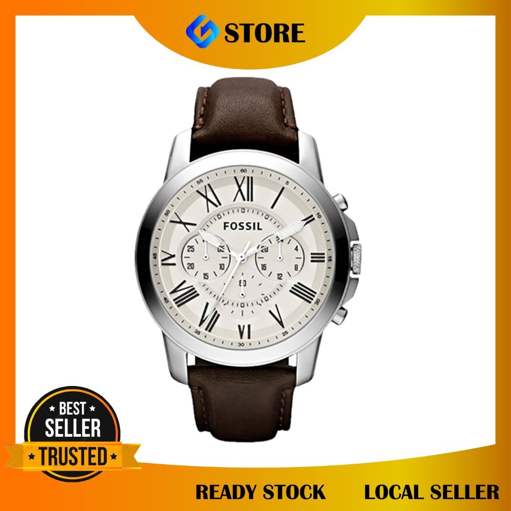 [Original] Fossil FS4735 Men's Grant Chronograph Brown Leather Men Watch | Shopee Malaysia