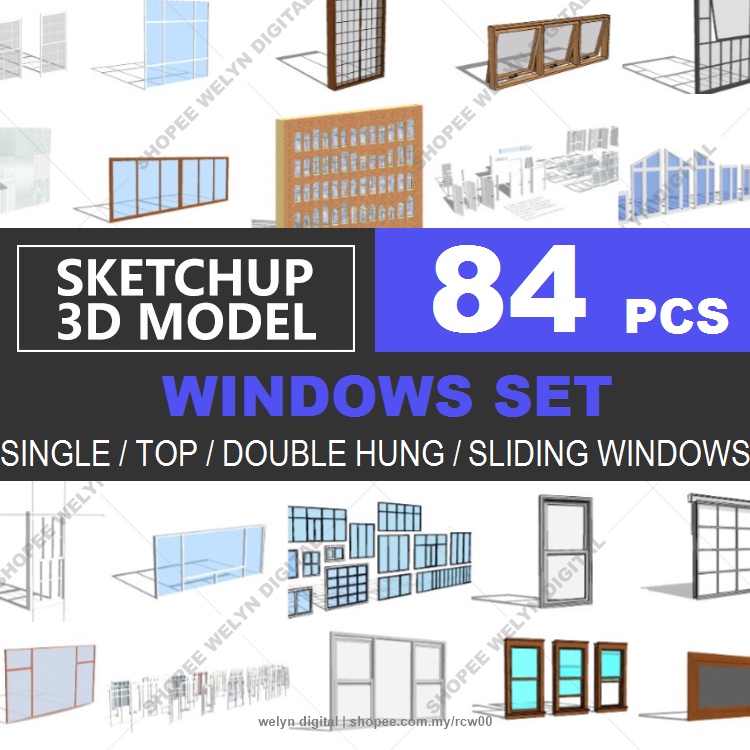 SketchUp | 3D Model Windows Set 84 for home interior design | Exclusive ...