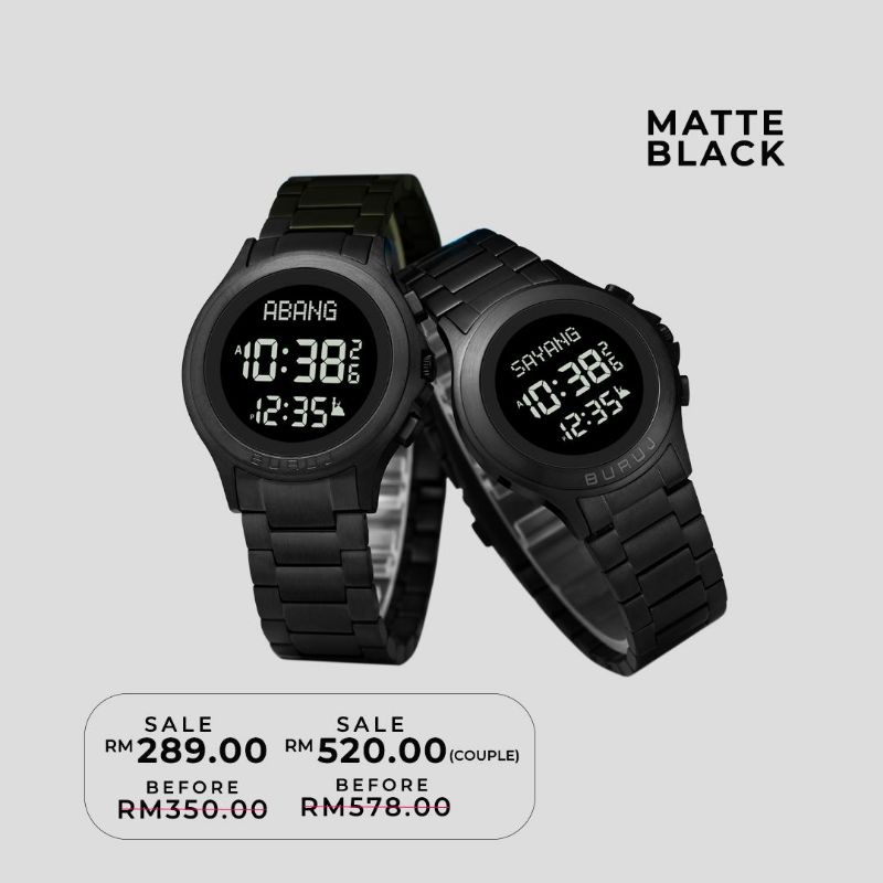 BURUJ WATCH Jam Adam Hawa Menteri Black Kiblat JamTulis Nama Jam 5 ...