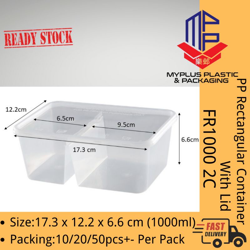 FR 1000DC 1000ml Rectangular 2 Compartments Container Disposable ...