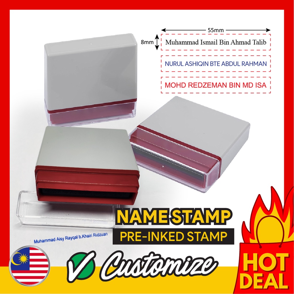 Customize Name Pre-Inked Stamp / Cop Nama 1 Baris / Rubber Stamp ...