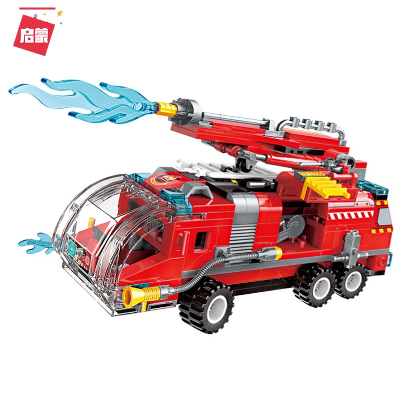 ♀inserting Lego blocks to enlighten eight-in-one 119 fire truck model ...