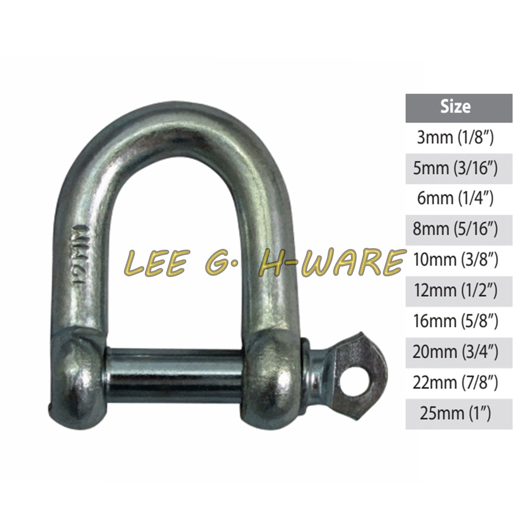 Galvanized 'D' Shackle 3/16"(5mm) - 1" (25mm) Electric Galvanized JIS ...